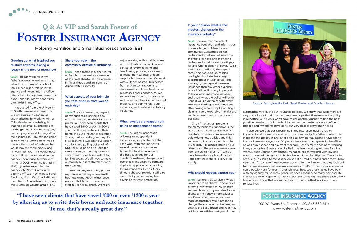 Business Spotlight - Foster Insurance - VIP Magazine