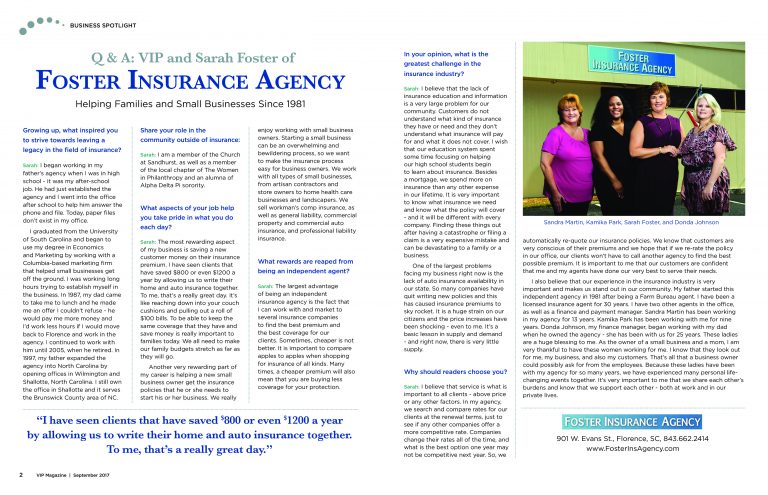 Business Spotlight - Foster Insurance - VIP Magazine